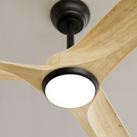 Outdoor ceiling fan Nova XL Natural Wood with DC motor and LED light by ...